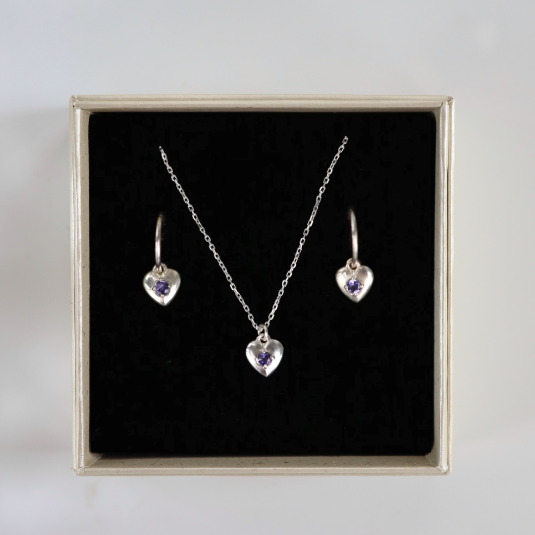 Zestaw Silver Mini Serce z Kamieniem Do Wyboru 696 Jewelry